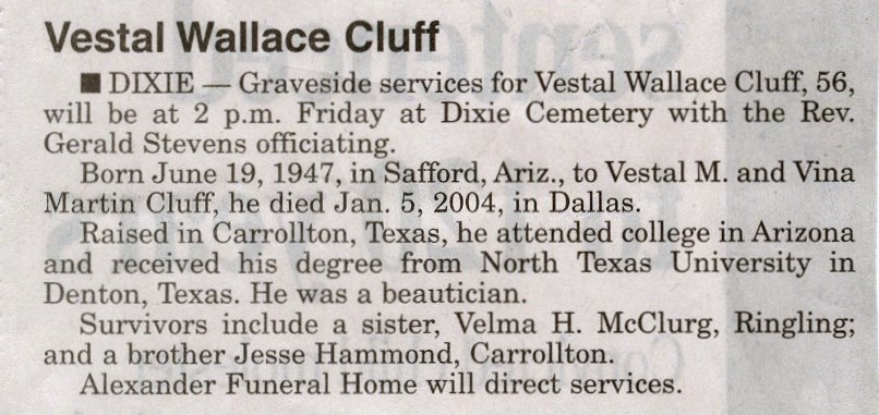 CLUFF, VESTAL WALLACE